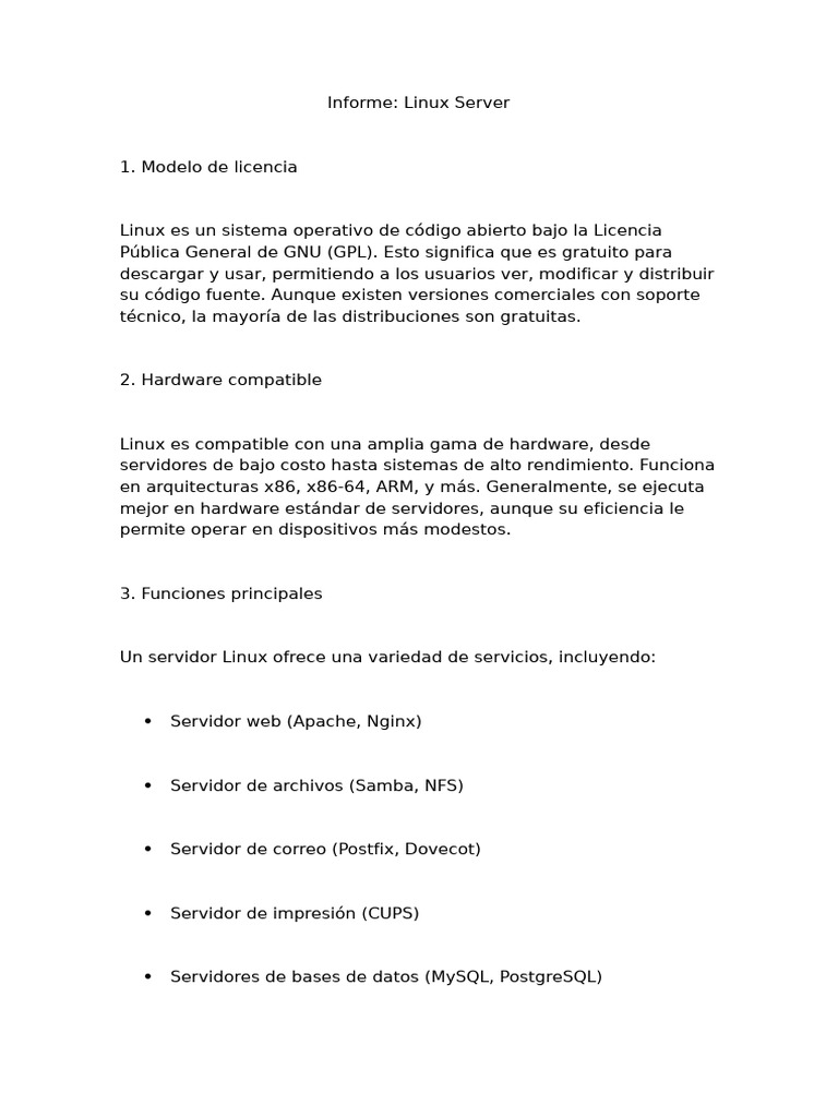 Informe Linux Server | PDF | Servidor (Computación) | Distribución de Linux