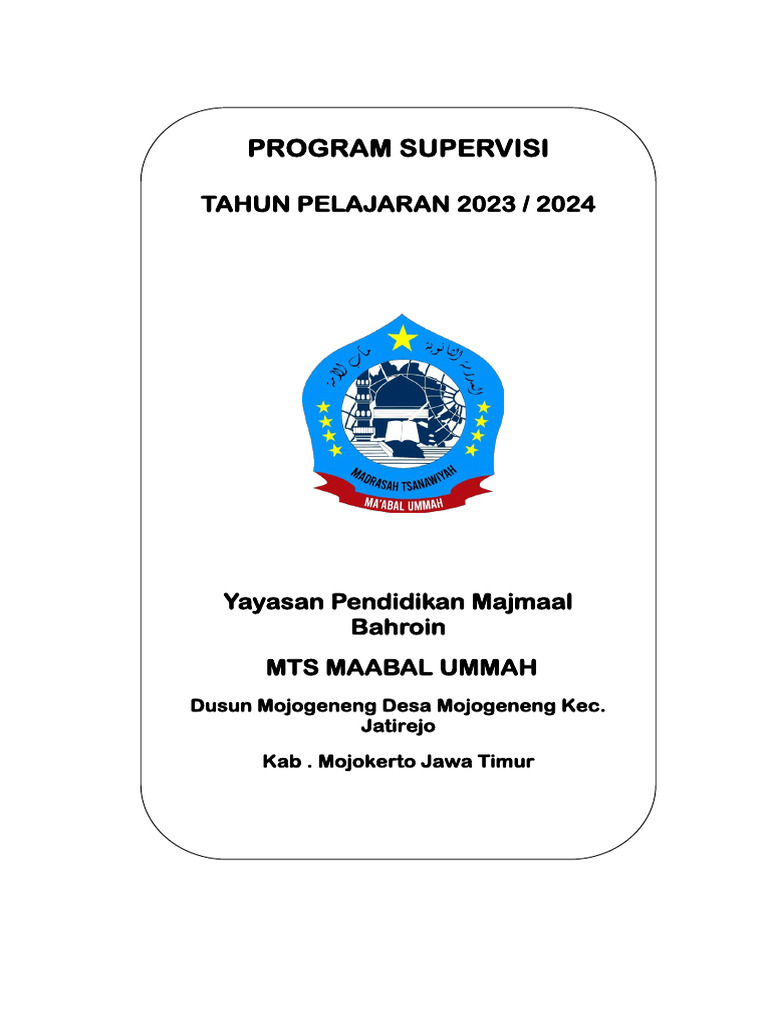 Program Supervisi MTs 2023/2024 | PDF