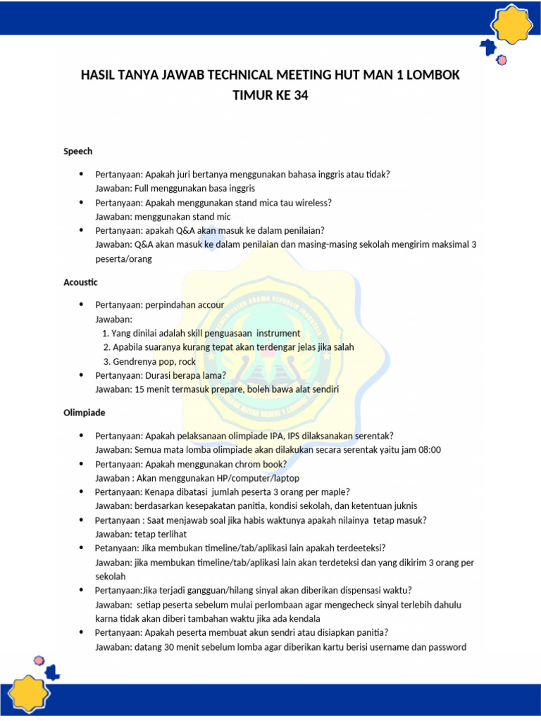 Hasil Q&A Technical Meeting HUT MAN 1 | PDF