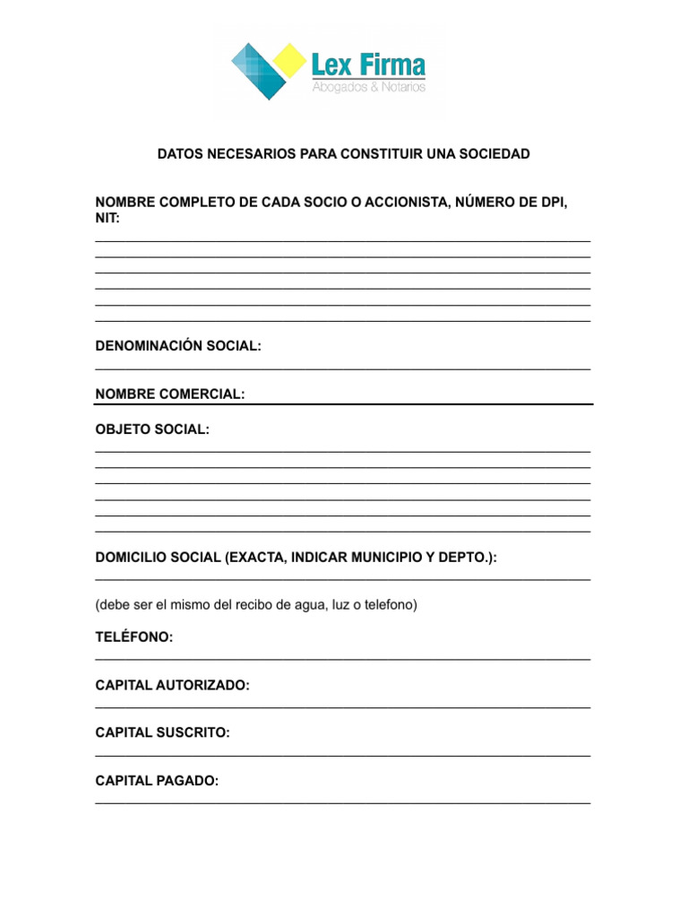 2datos Necesarios para Constituir Una Sociedad | PDF | Business | Economias
