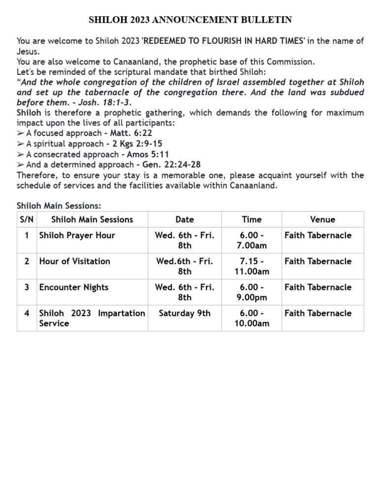 Shiloh 2023 Announcement Bulletin V4 | PDF | Camping