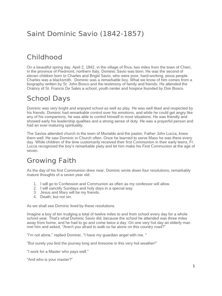 Saint Dominic Savio-DB Biography Short | PDF | Mary, Mother Of Jesus ...