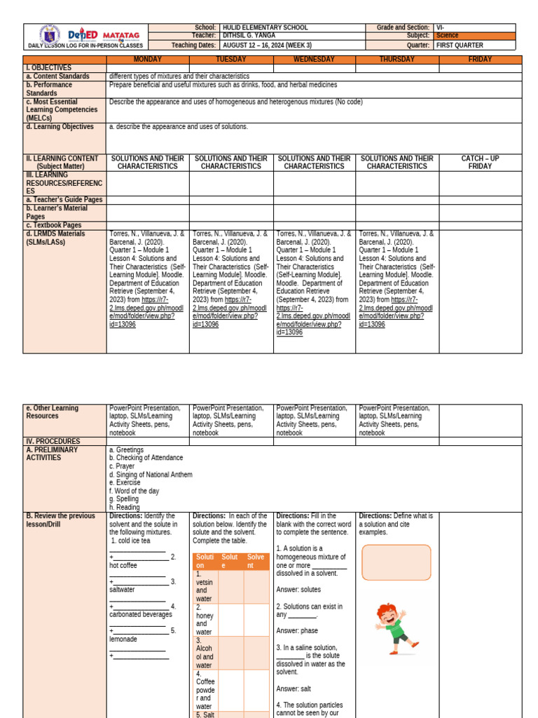 G6 Q1W3 DLL SCIENCE (MELCs) | PDF | Mixture | Chemical Substances