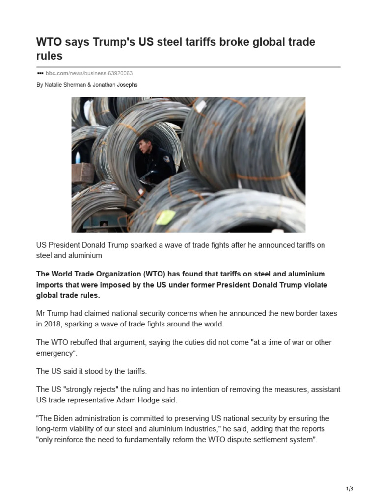 WTO Says Trumps US Steel Tariffs Broke Global Trade Rules | PDF | World ...