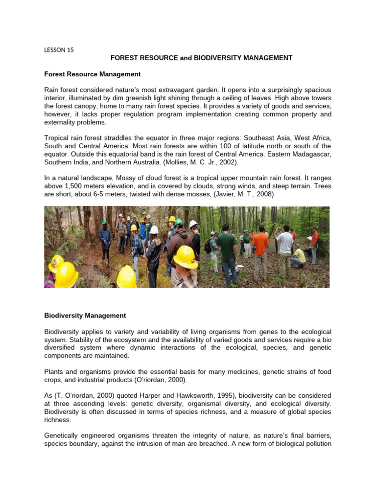 LESSON 15 - Forest Resource and Biodiversity Management | PDF ...