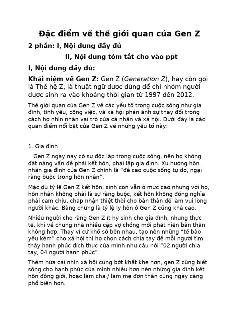 đặc điểm thế giới quan genz | PDF