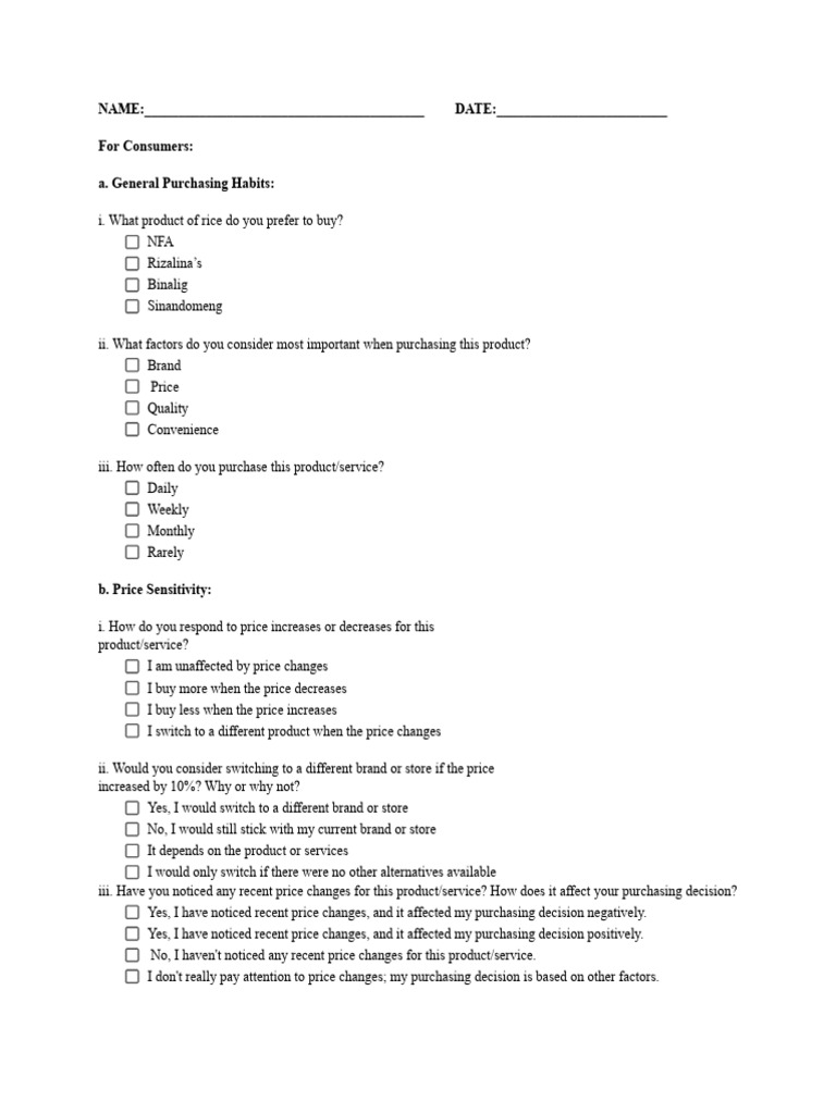 Consumer Questionaire (Basic Microeconomics) - 1 | PDF | Prices | Brand