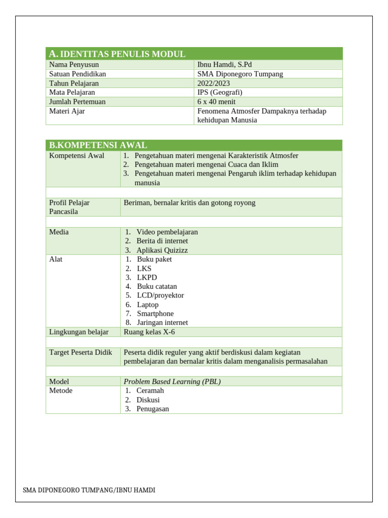 Modul Ajar Fenomena Atmosfer | PDF