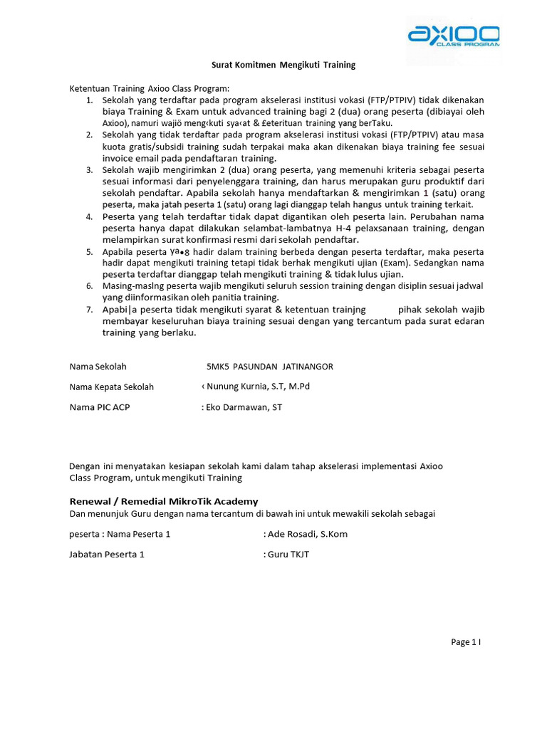 Surat - Komitmen - Mengikuti - Training 2 | PDF