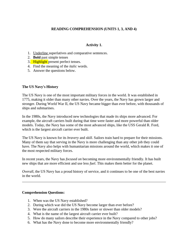 Activity 1. Units 1, 3, and 4. | PDF | United States Marine Corps ...