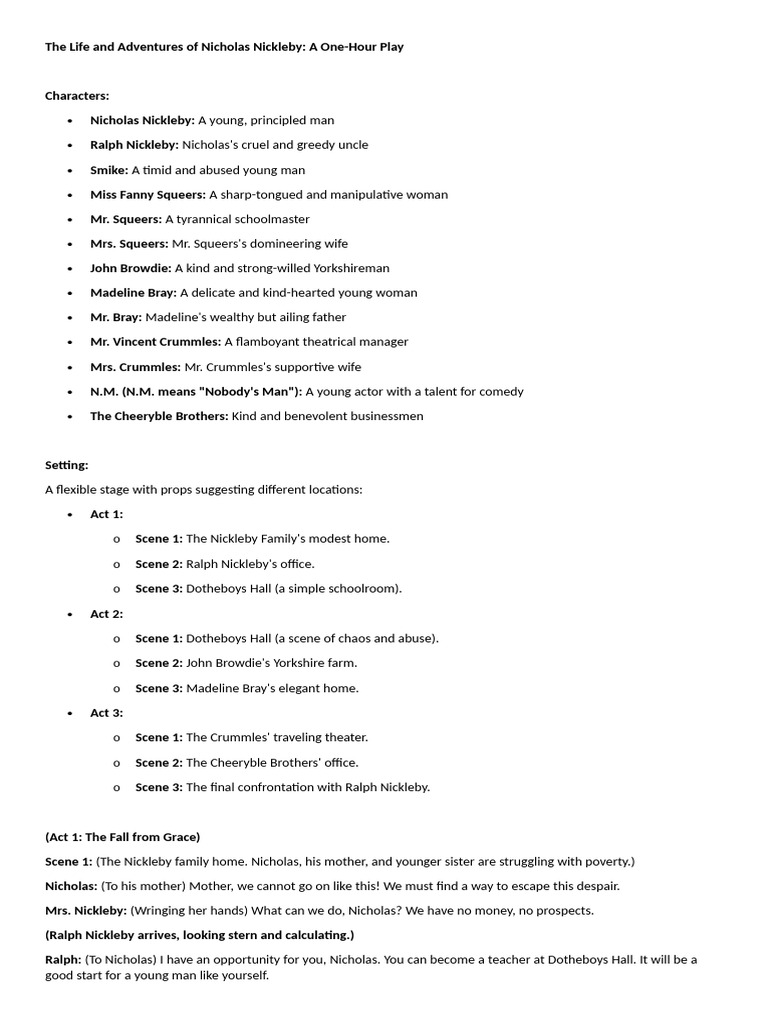 Nicholas Nickleby: A One-Hour Play | PDF | Nicholas Nickleby