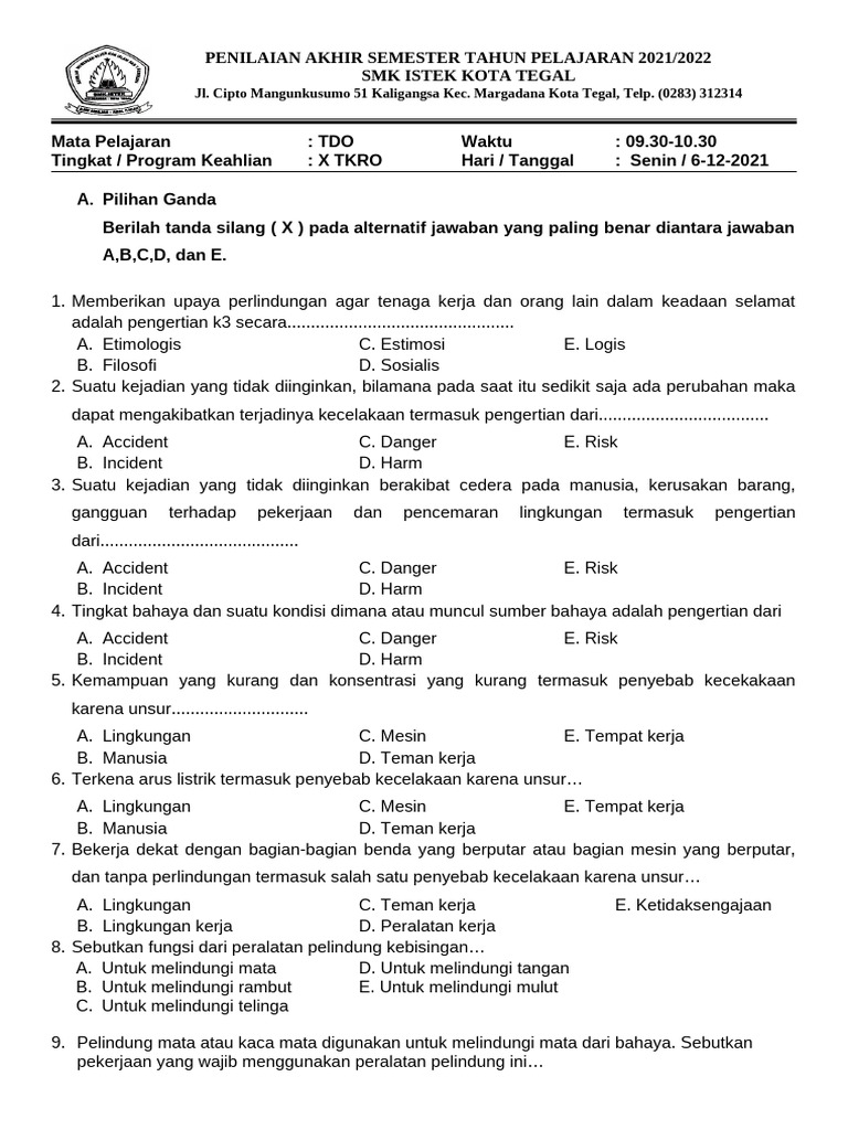 Soal Tdo Kelas X Tkro Pas 2021 | PDF | Metode & Bahan Ajar