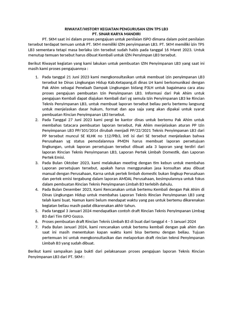Proses Pengajuan Izin TPS LB3 PT SKM | PDF