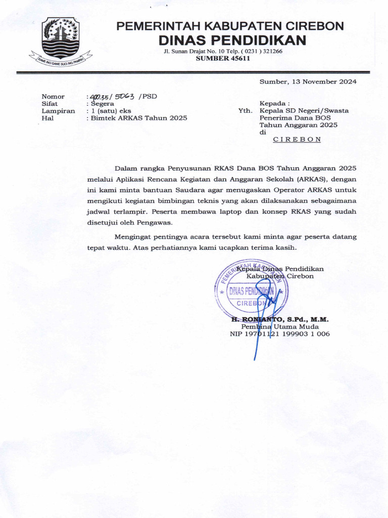 Undangan Bimtek RKAS Dana BOS 2025-Revisi2 | PDF