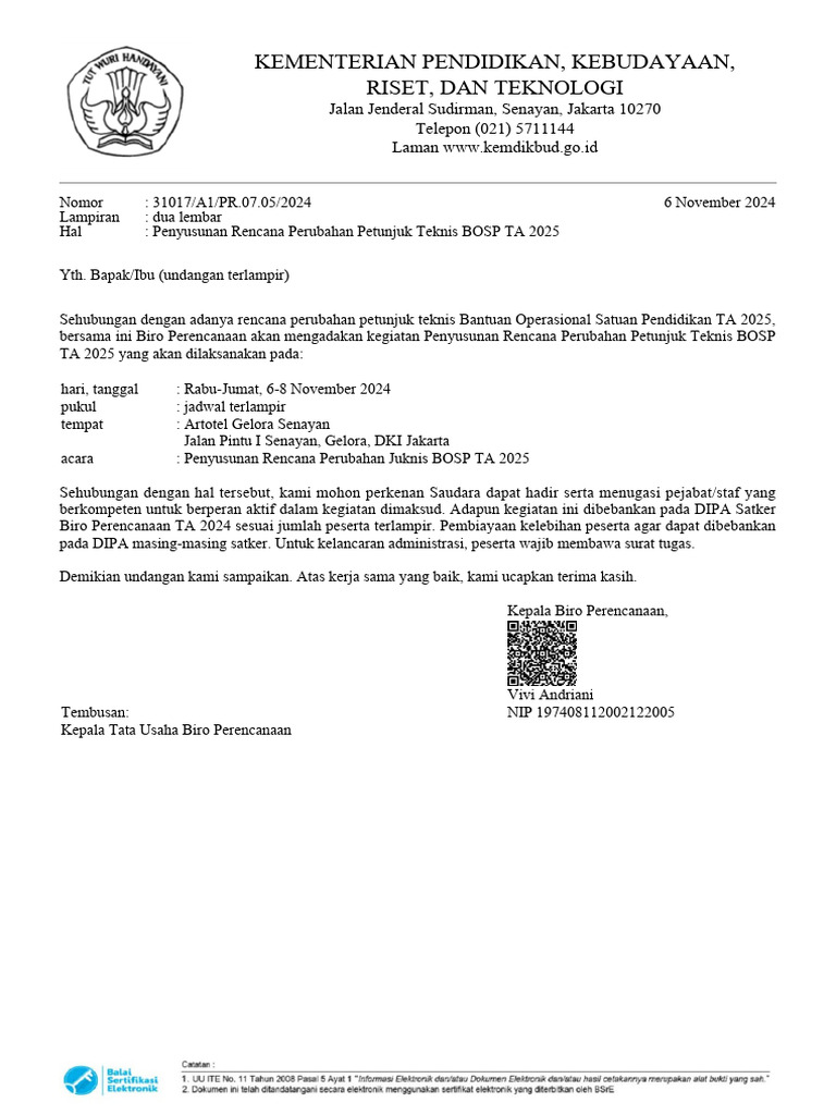 (Final) Surat Undangan Rencana Perubahan Juknis BOSP TA 2025 | PDF | Karier & Perkembangan