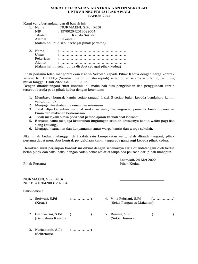 Contoh Kontrak Kantin | PDF | Sains & Matematika