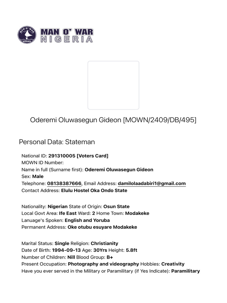 Man O' War Nigeria - National Form Print Out | PDF | Identity Document ...
