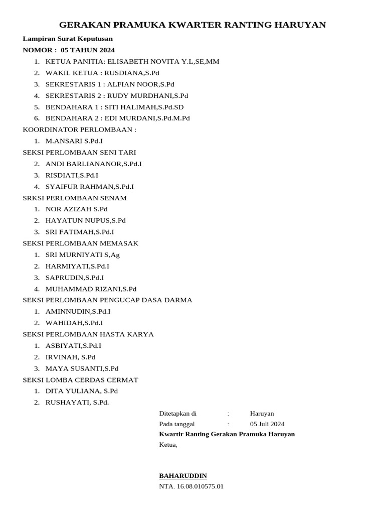 Struktur Panitia Pramuka Haruyan 2024 | PDF