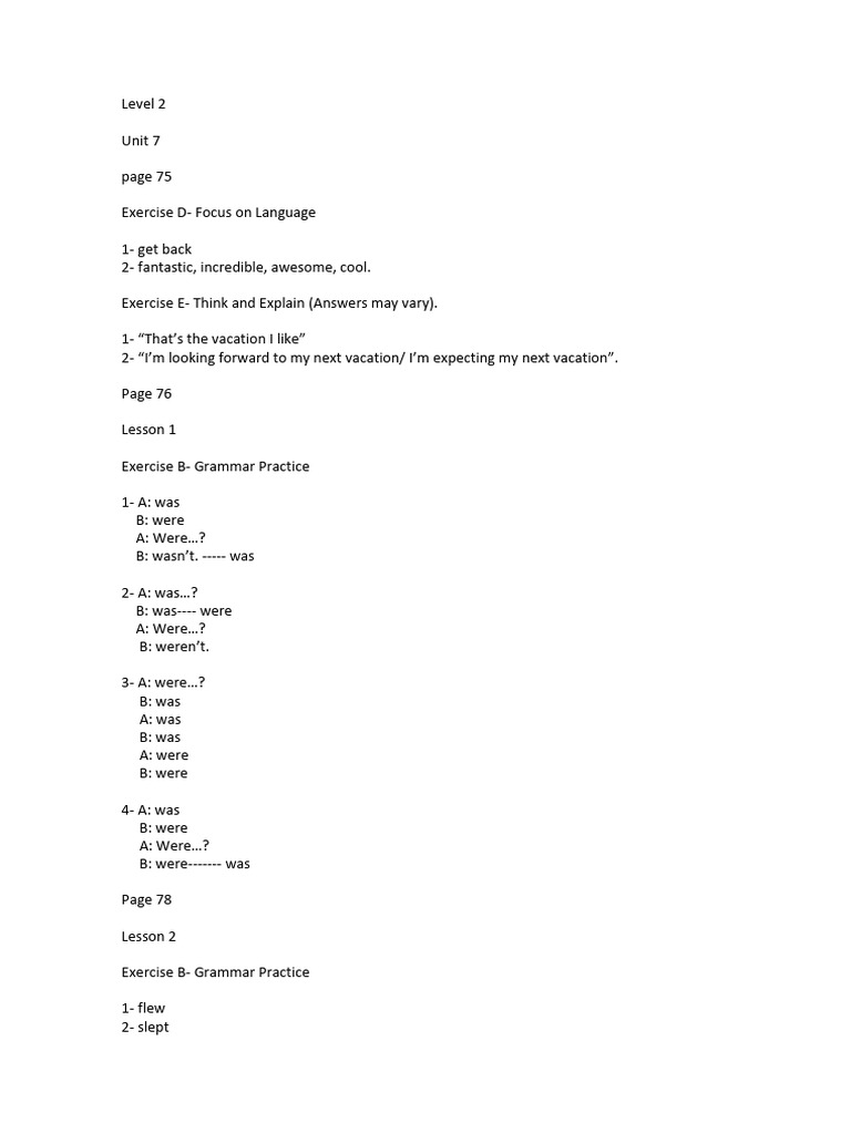 Level 2 Unit 7 Top Notch 1 | PDF