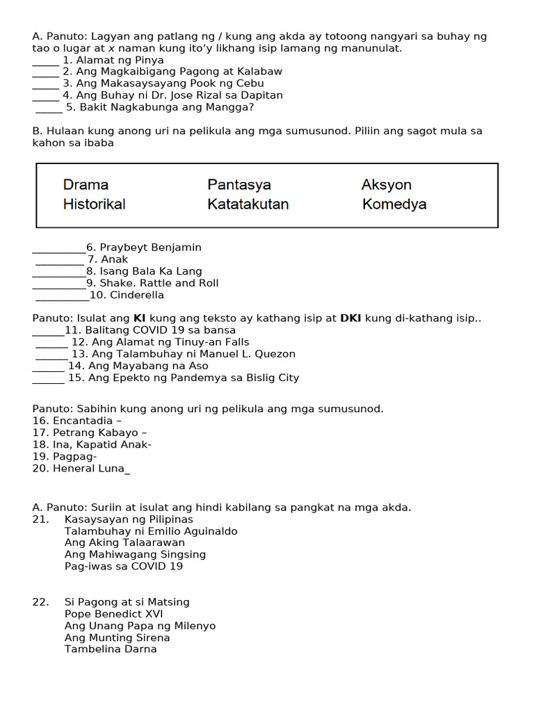 Filipino Worksheet Q4 W4 | PDF