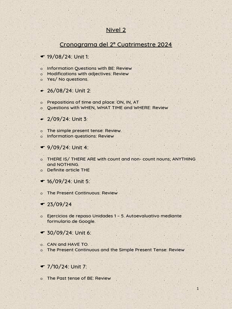 Nivel 2 Cronograma 2 C 2024 | PDF