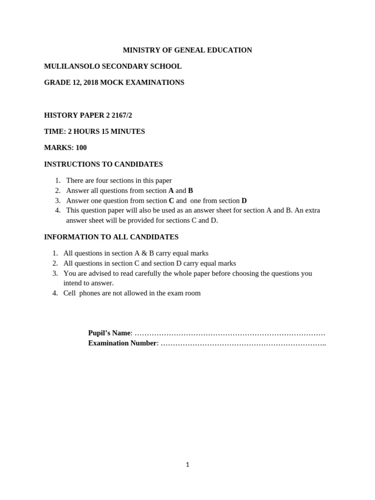 Grade 12 History Mock Exam 2018 | PDF | German Empire | Benito Mussolini