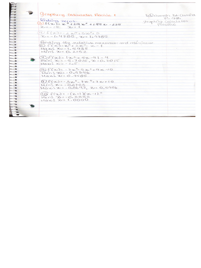 Graphing Calculator Practice 1 | PDF