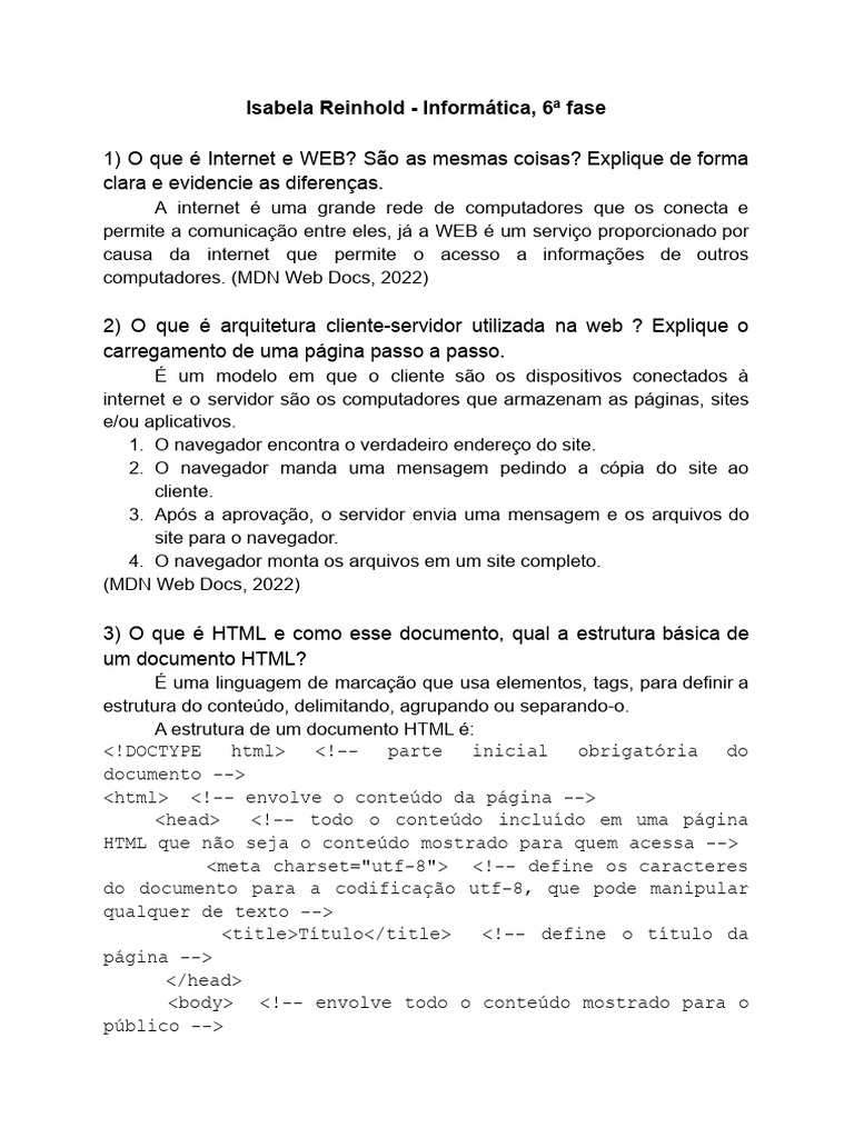 Lista 1 | PDF | Rede mundial de computadores | Internet e Web