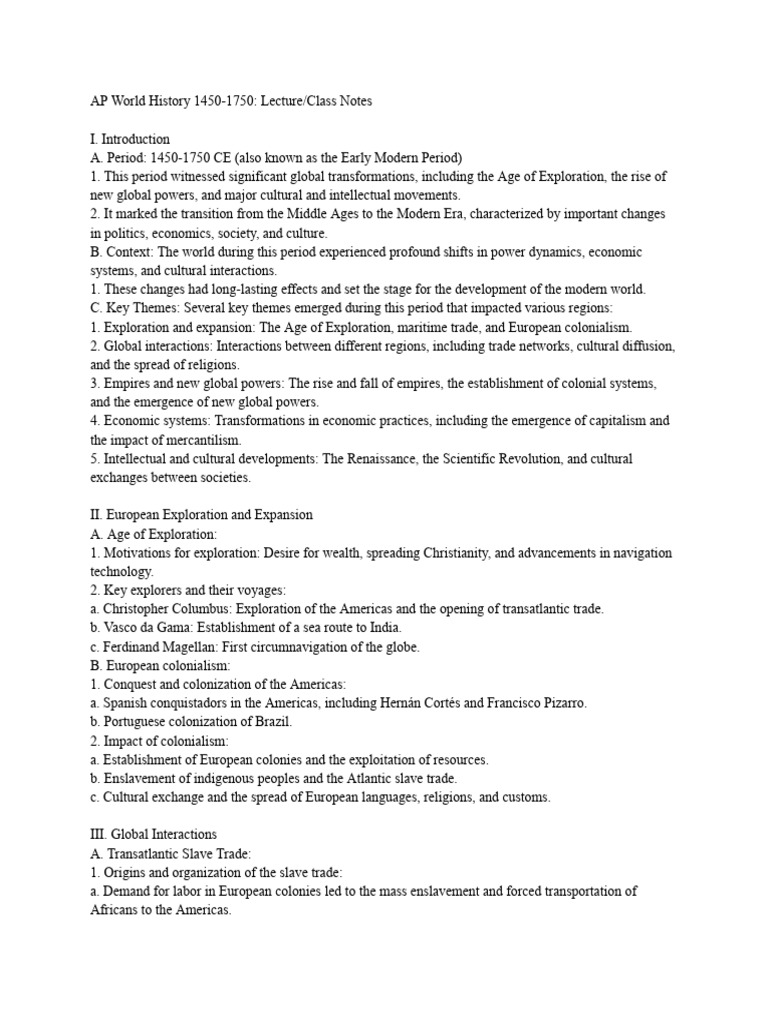 1450 AP World History Lecture Notes | PDF | Age Of Discovery | Atlantic ...