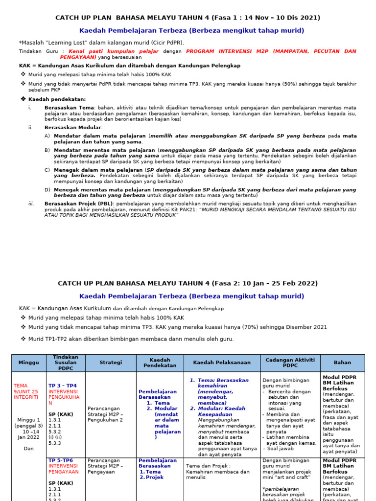 Catch Up Plan THN4 | PDF