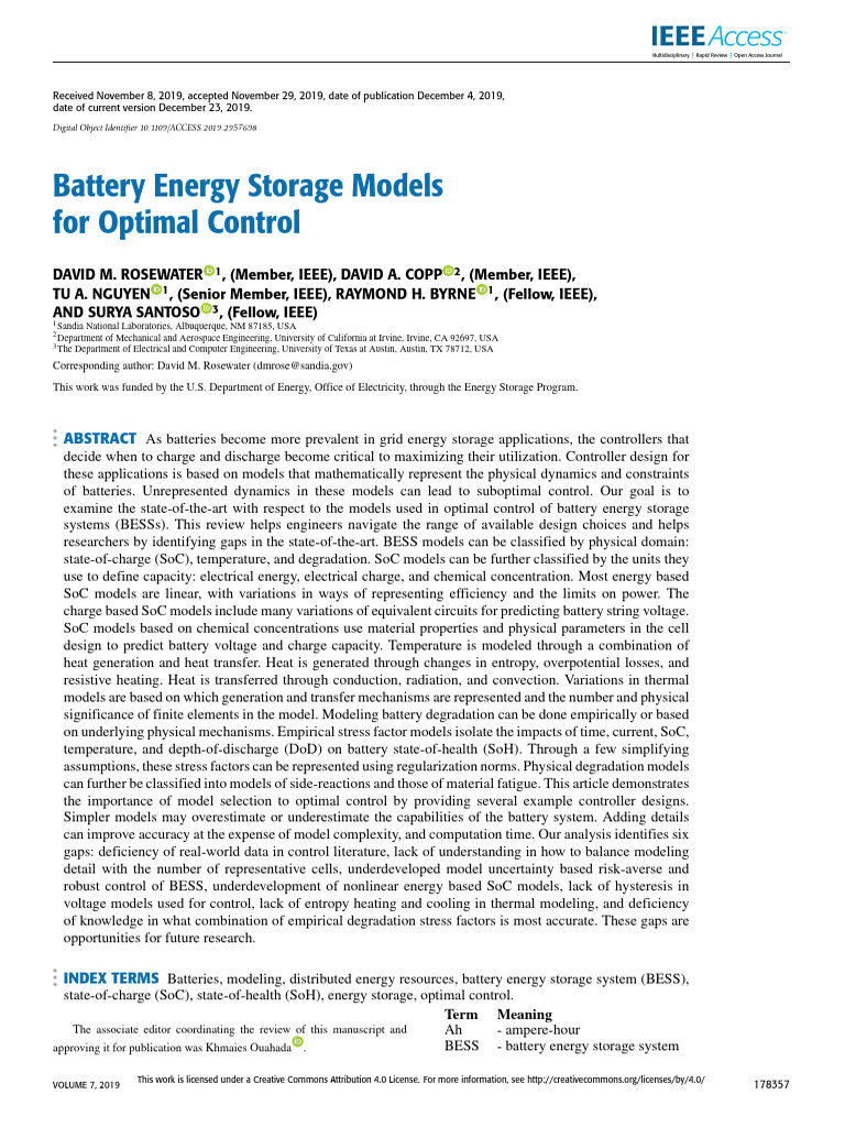Battery Energy Storage Models For Optimal Control | PDF | Heat ...