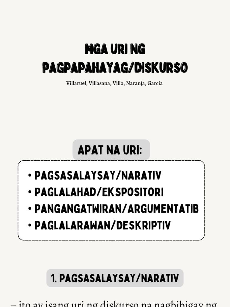 Mga Uri NG Pagpapahayag/diskurso | PDF