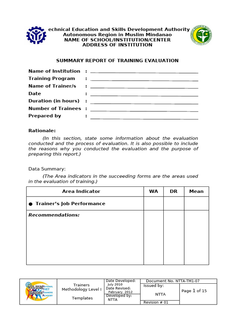 Training Evaluation Summary Report | PDF