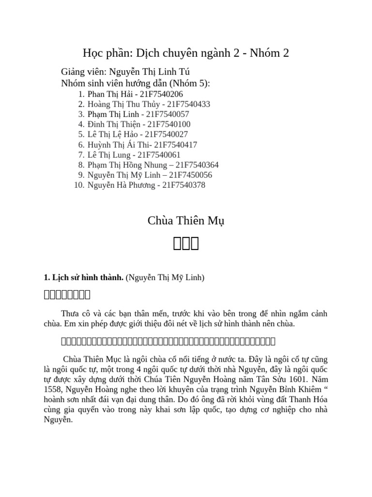 Nhóm 5 - Chùa Thiên M | PDF