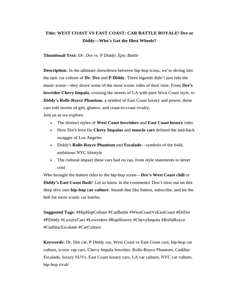 Skrip - DIddy | PDF | Hip Hop Music | Car