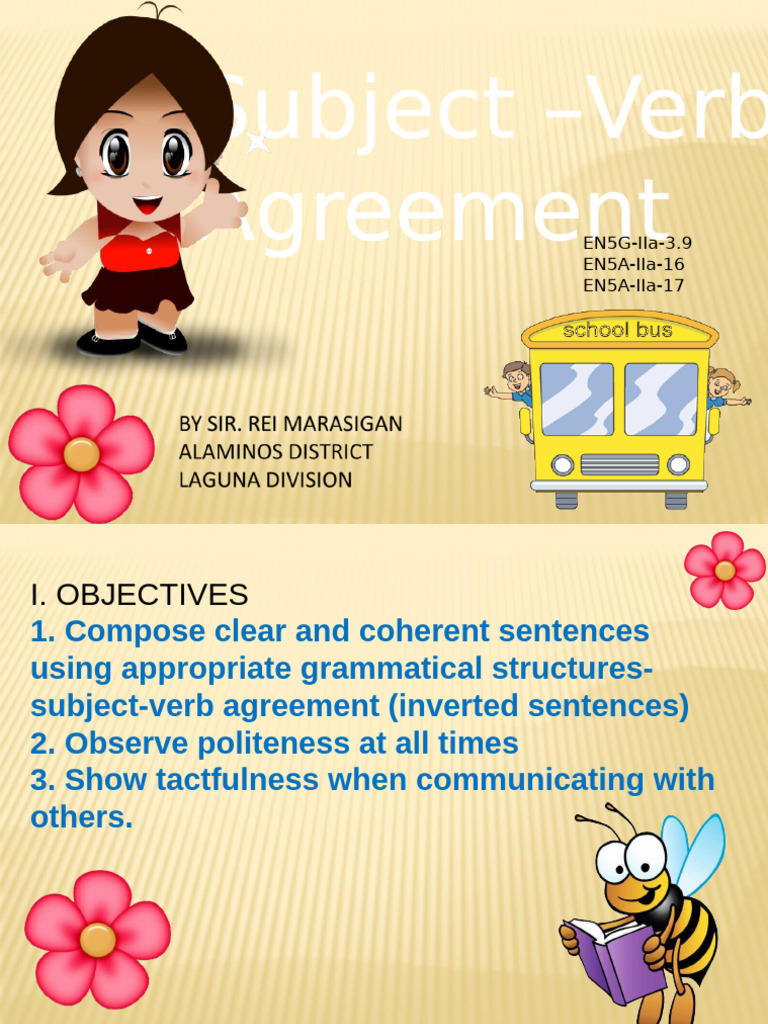 ENGLISH 5 Q2 WEEK 1 Subject - Verb by Sir Rei Marasigan | PDF | Subject ...