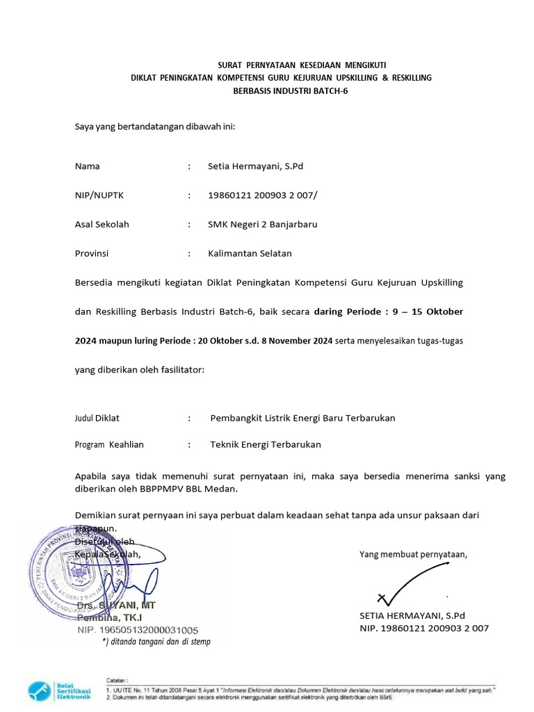 Surat Pernyataan Setia Hermayani | PDF