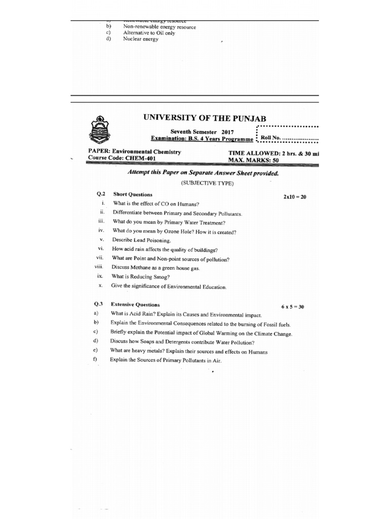 Environmental (Chem) Past Papers | PDF