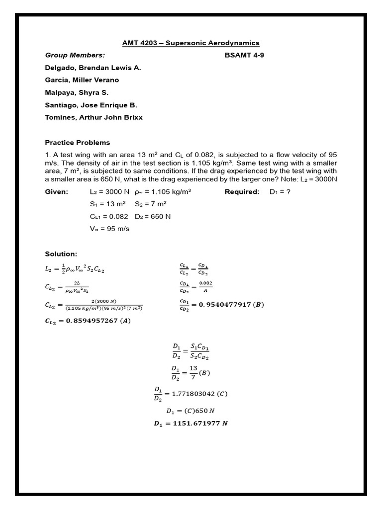 AMT 4203 Group Activity Module 3 Practice Problem 2 | PDF | Drag (Physics) | Flight