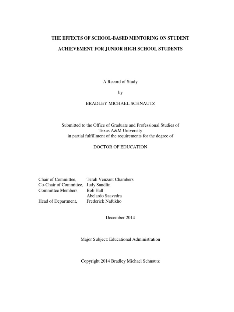 The Effects of School-Based Mentoring On Student Achievement For Junior ...
