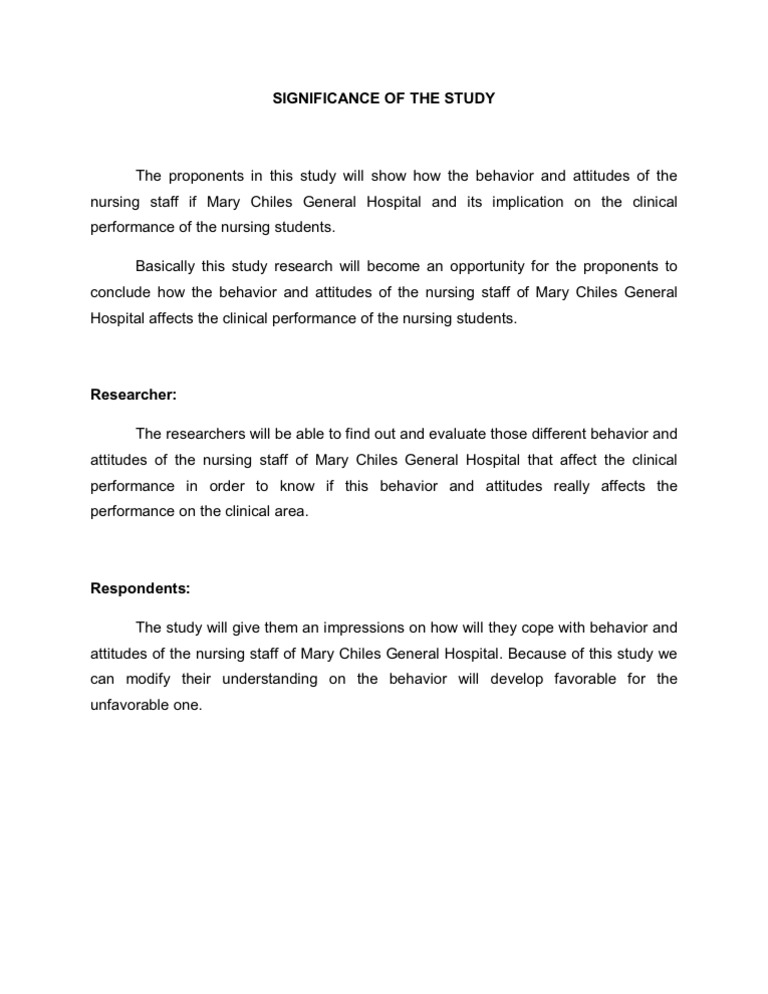 Significance of The Study | PDF | Attitude (Psychology) | Nursing