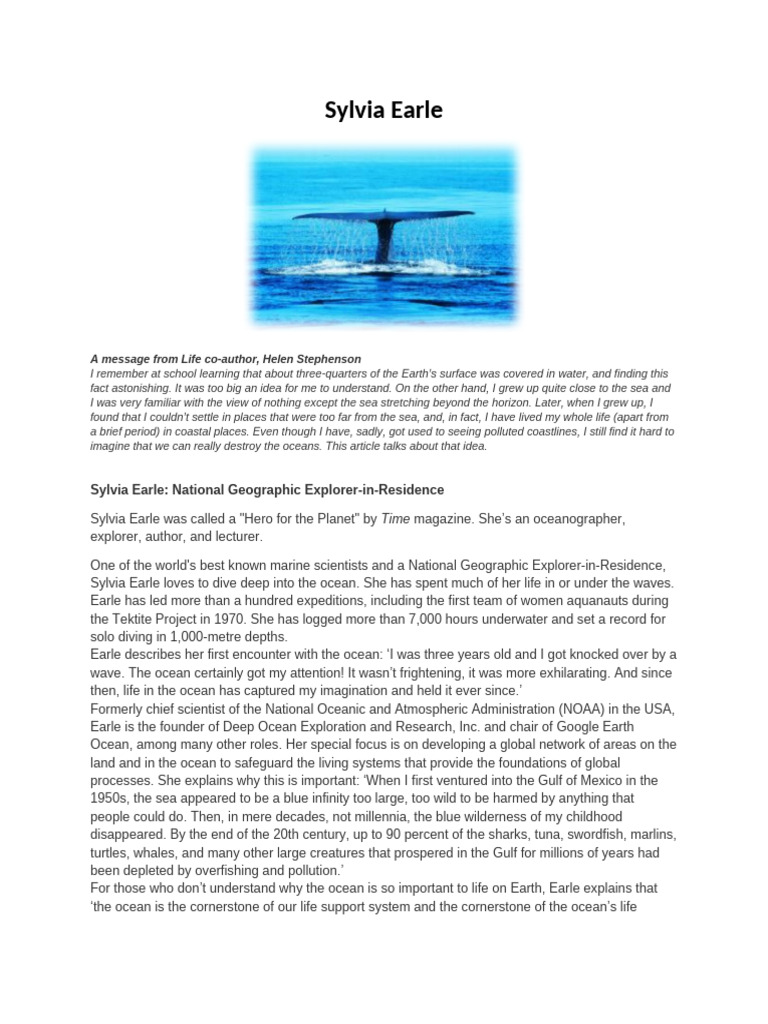 Reading 3 - Sylvia Earle | PDF | Oceans | Sea