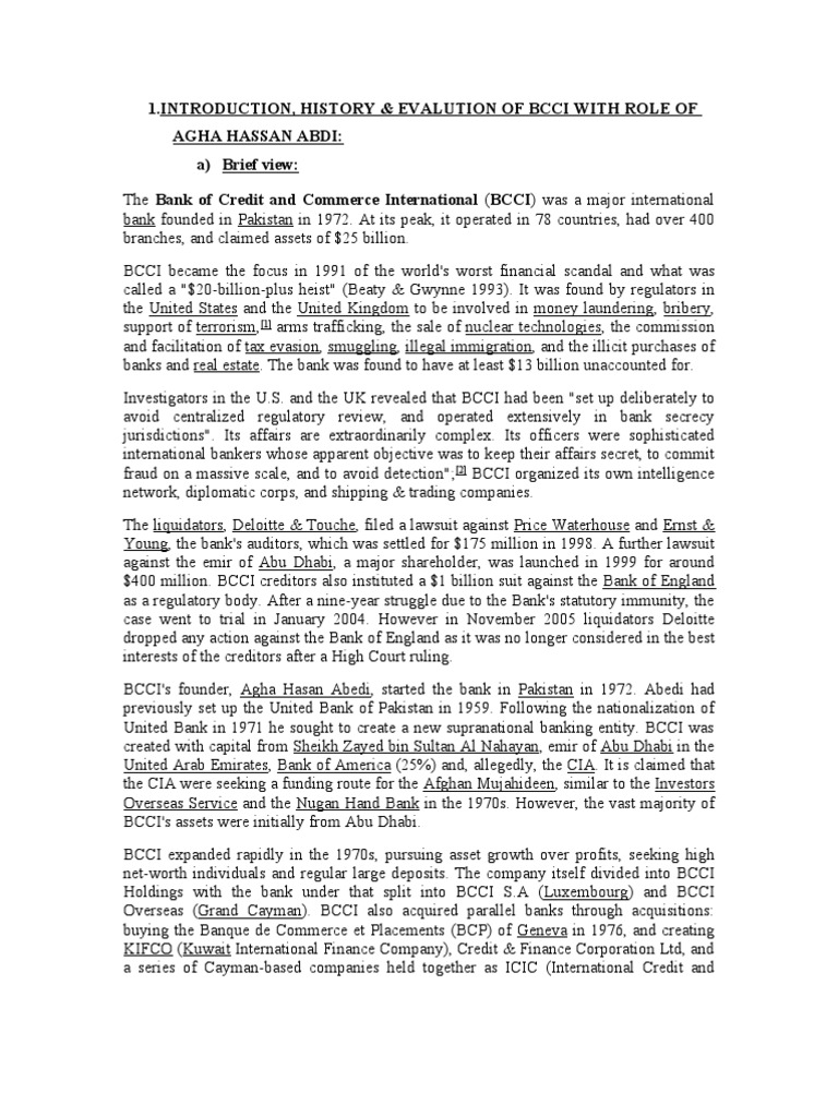 BCCI History & Agha Hasan Abedi's Role | PDF | Banking | Economies