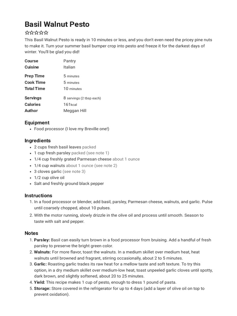Basil Walnut Pesto - Culinary Hill | PDF | Pesto | Foods