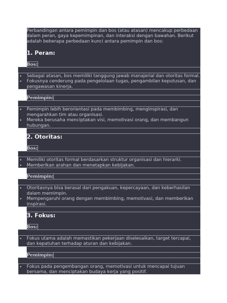 Perbedaan Bos dan Pemimpin dalam Organisasi | PDF
