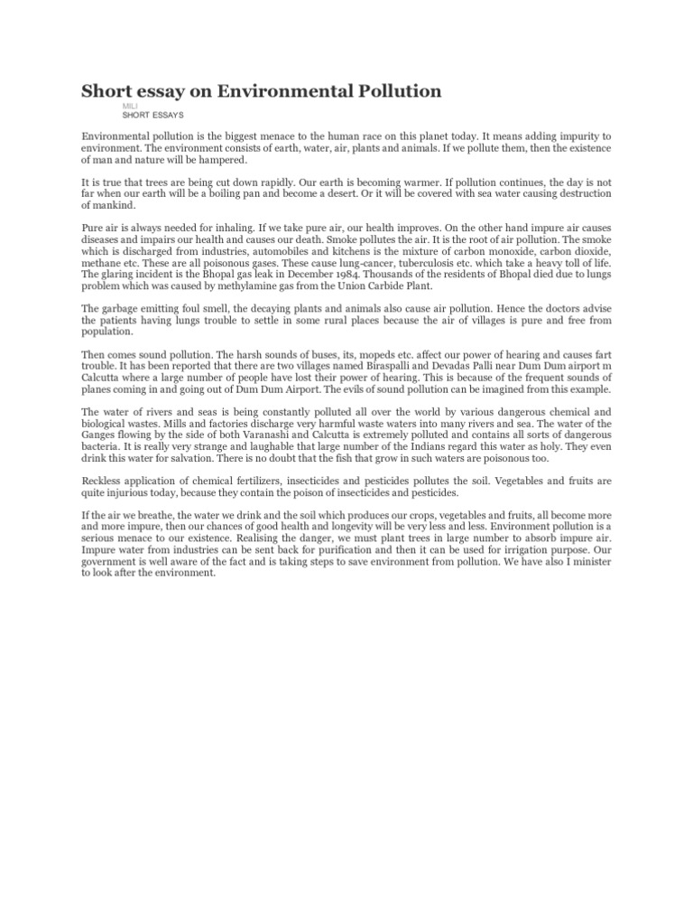 Short Essay On Environmental Pollution | PDF