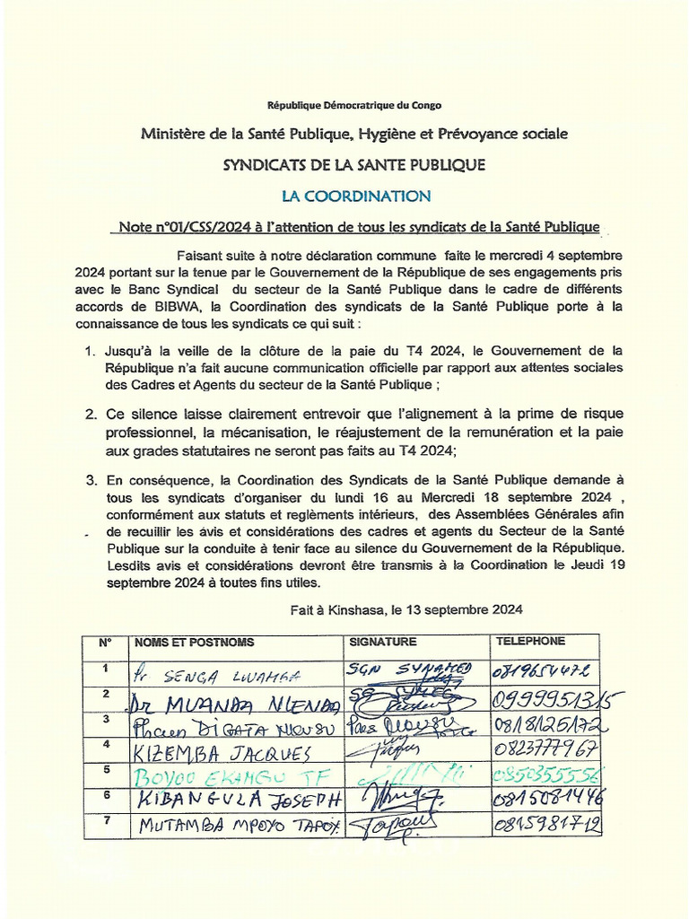 Note Aux Syndicats de La Sante Publique | PDF