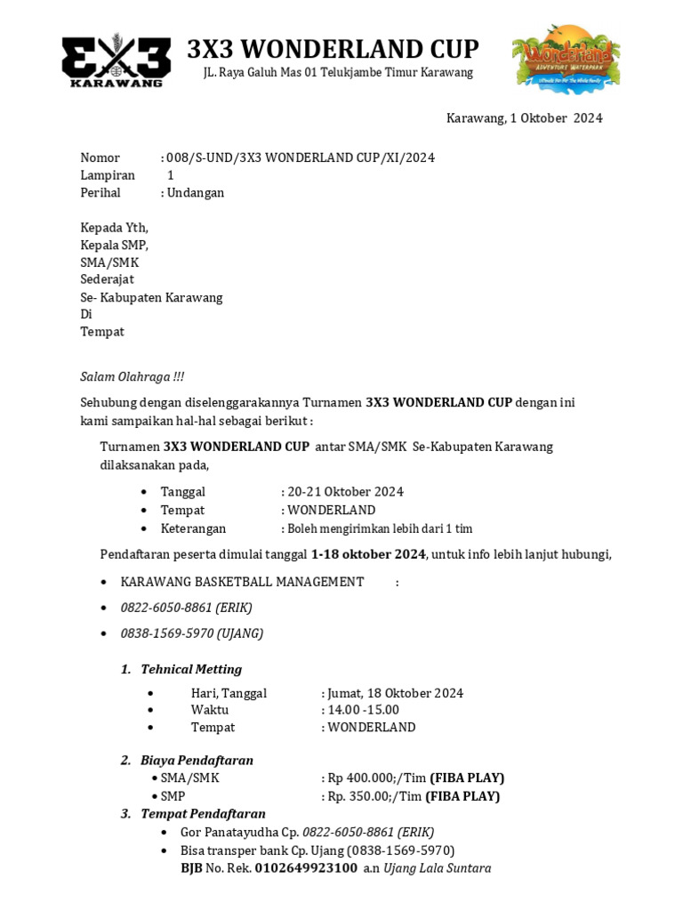 Surat Undangan SMP, Sma, SMK Wonderland Cup-1 | PDF | Olahraga & Rekreasi Surat Undangan SMP, Sma, SMK Wonderland Cup-1 | PDF | Olahraga & Rekreasi