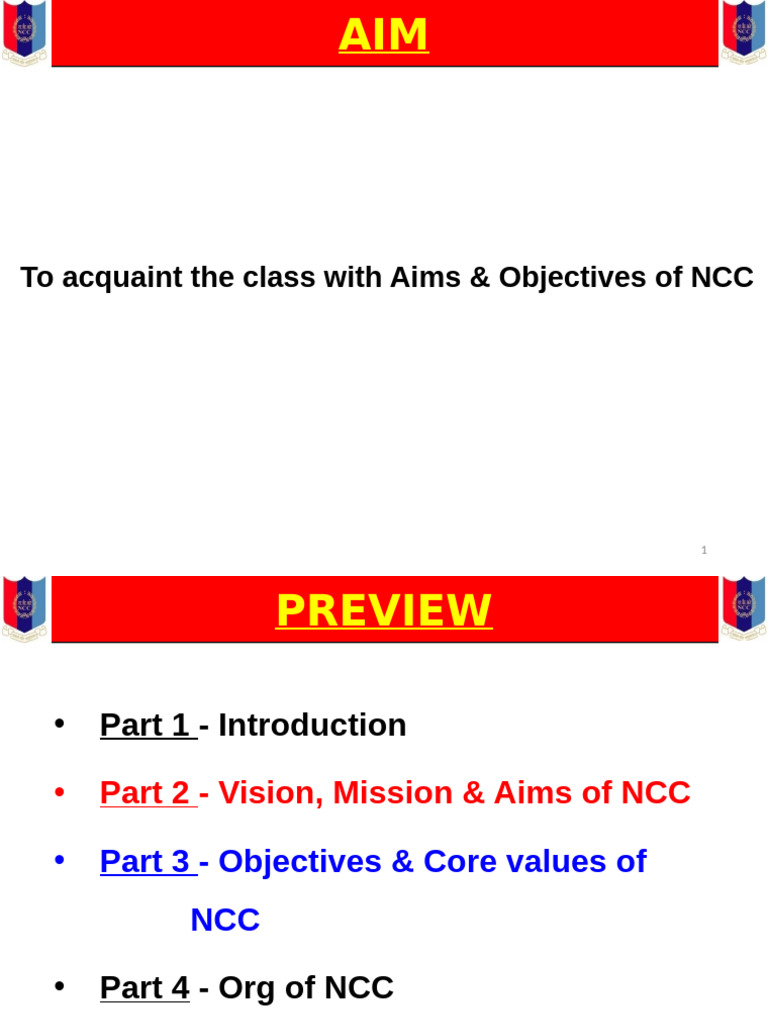 NCC Aims, Objectives, and Vision | PDF | Social Psychology | Military ...