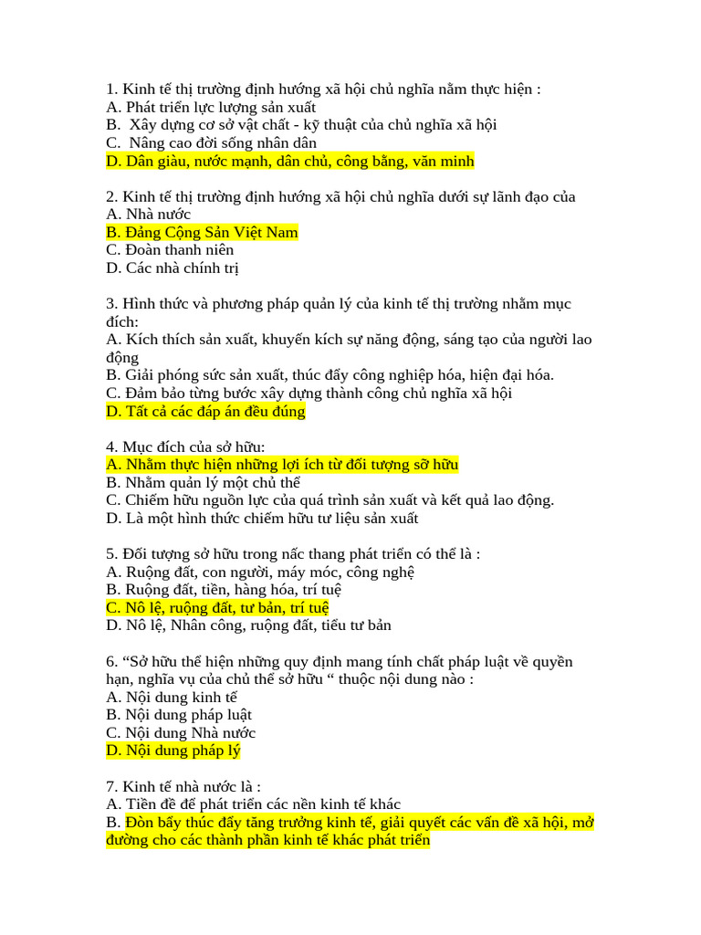 Câu hỏi KTCT | PDF